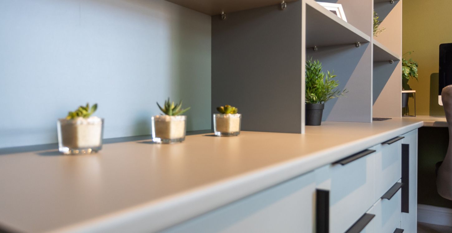 A contemporary home office in slate grey | Sharps