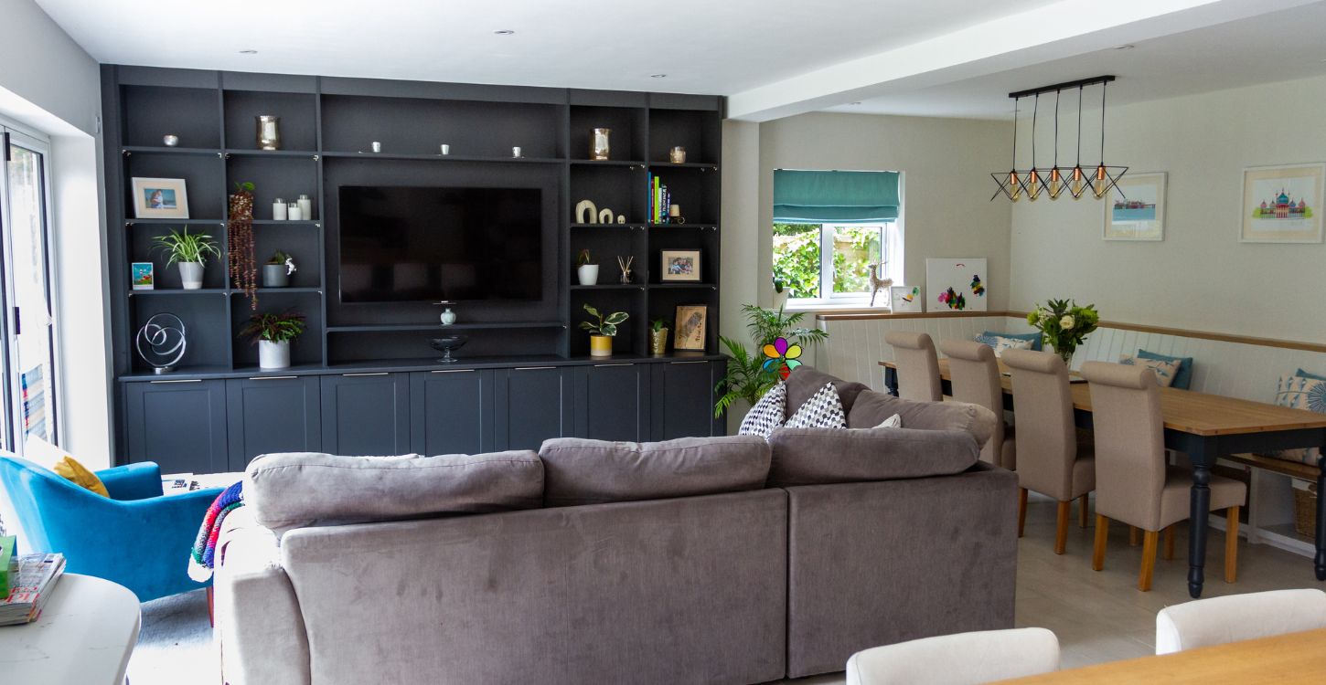 Media unit in graphite is the perfect home for lisa's tv | Sharps