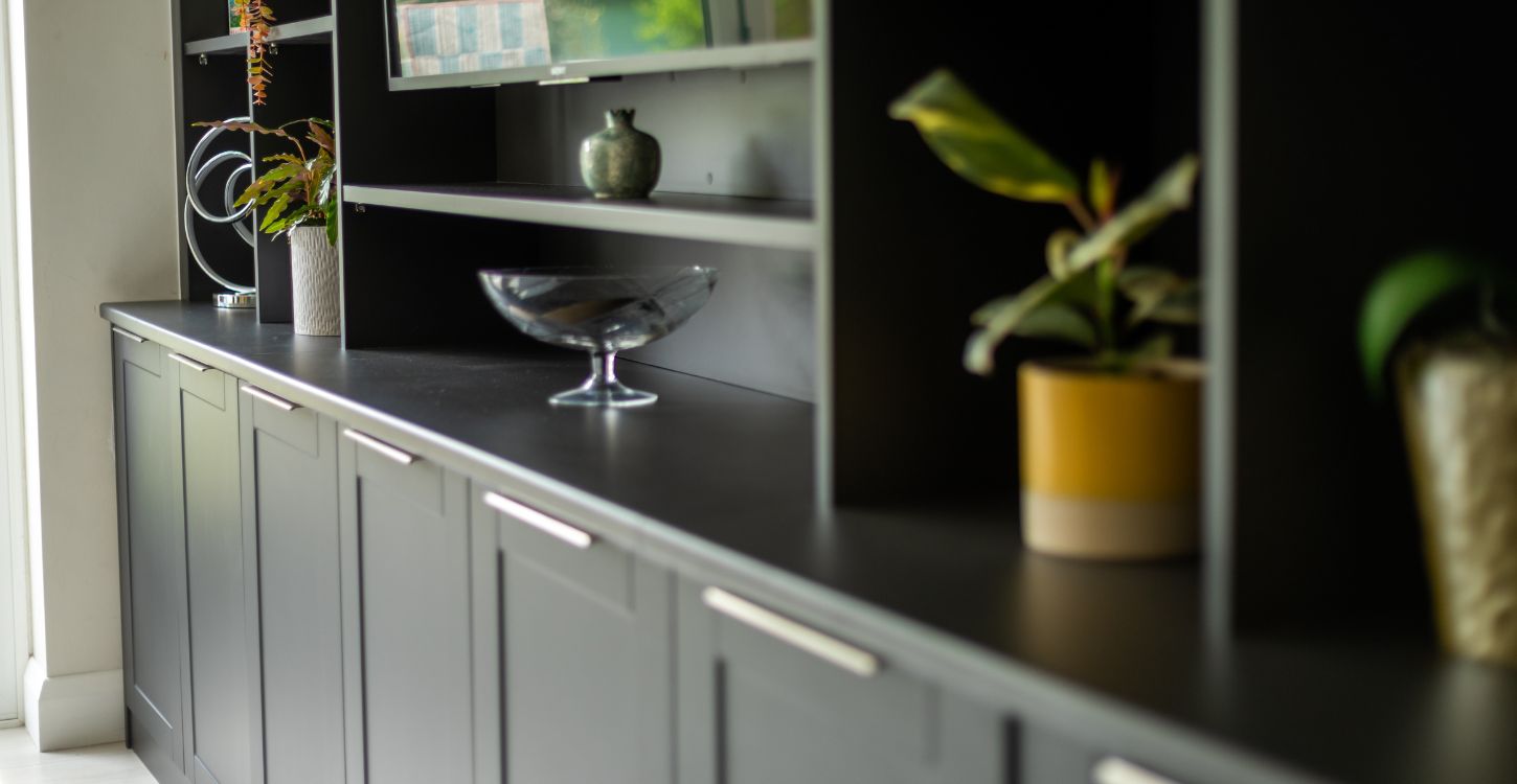 Media unit in graphite is the perfect home for lisa's tv | Sharps