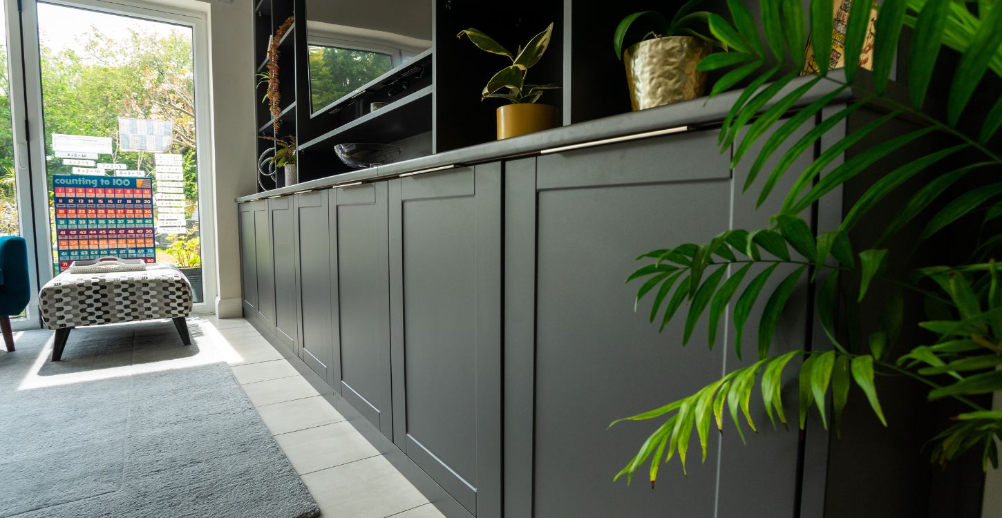 Media unit in graphite is the perfect home for lisa's tv | Sharps