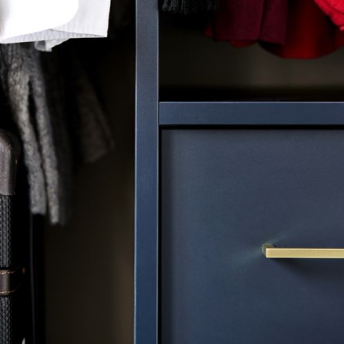 Stunning blue walk-in wardrobe for TV Presenter Josie | Sharps