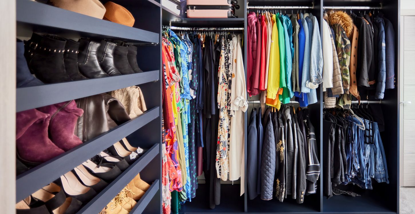 Stunning blue walk-in wardrobe for TV Presenter Josie | Sharps