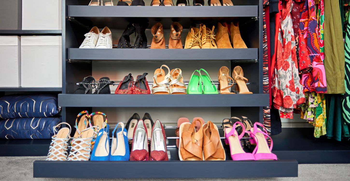 Stunning blue walk-in wardrobe for TV Presenter Josie | Sharps