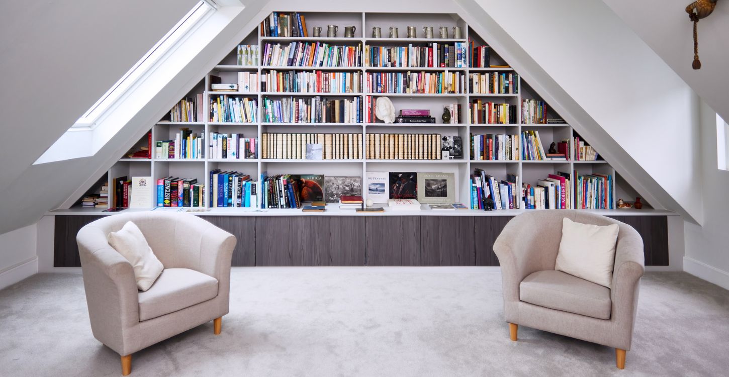 Tailor-made bookcase for a loft reading room | Sharps