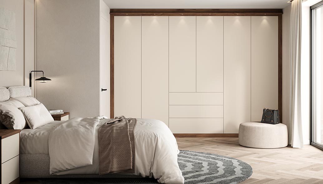 Cream and walnut fitted wardrobes | Harmony | Sharps